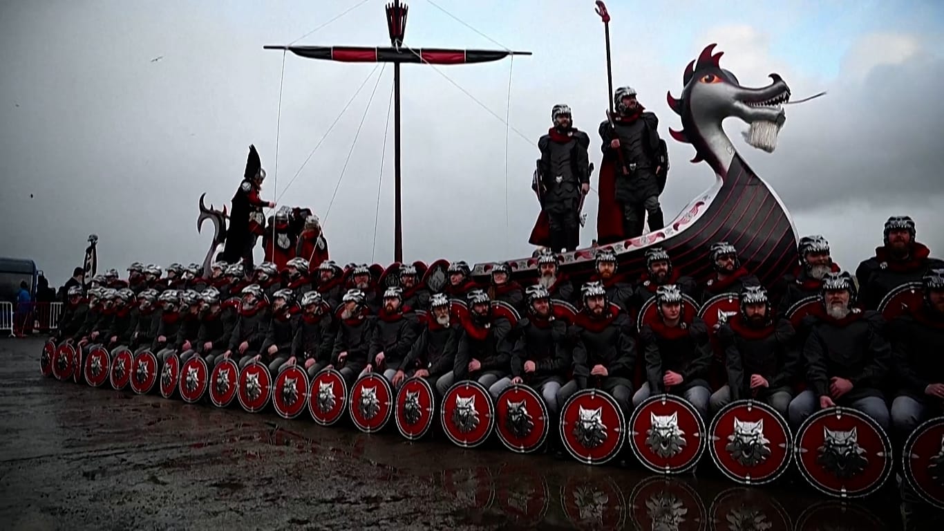 Video. Scottish vikings march through the streets for Up Helly Aa ...
