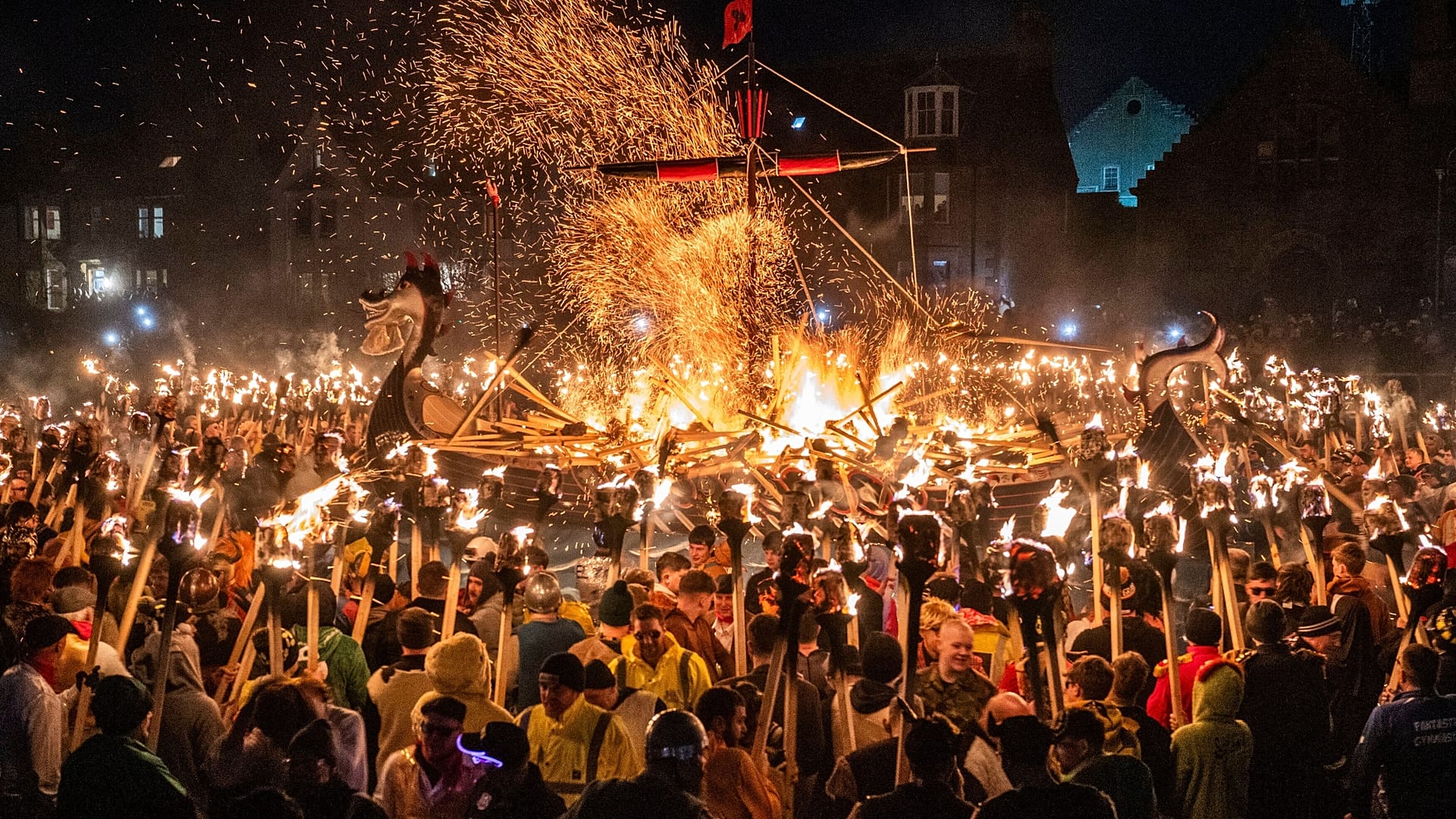 Video. Up Helly Aa: Hundreds of torchbearers gather on Scottish island ...