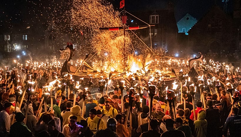 Video. Up Helly Aa: Hundreds of torchbearers gather on Scottish island ...