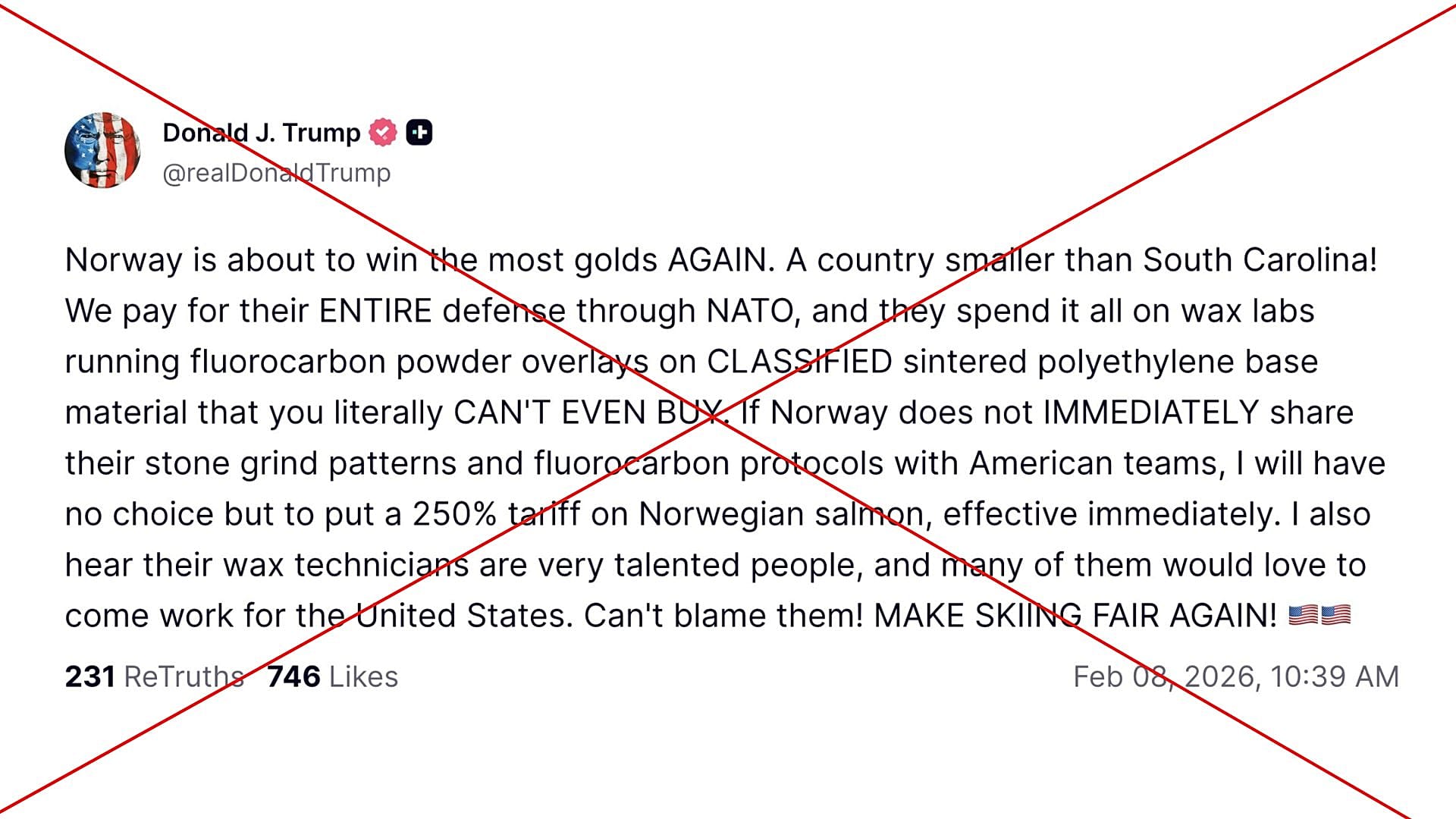 No, Trump hasn't threatened a 250% tariff on Norway over Olympic gold ...