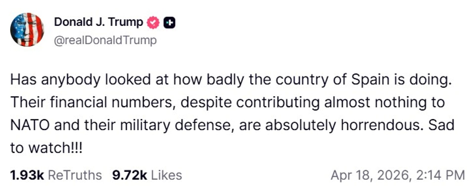 Trump atakuje Hiszpanię w związku z NATO i kwestionuje jej gospodarkę ...