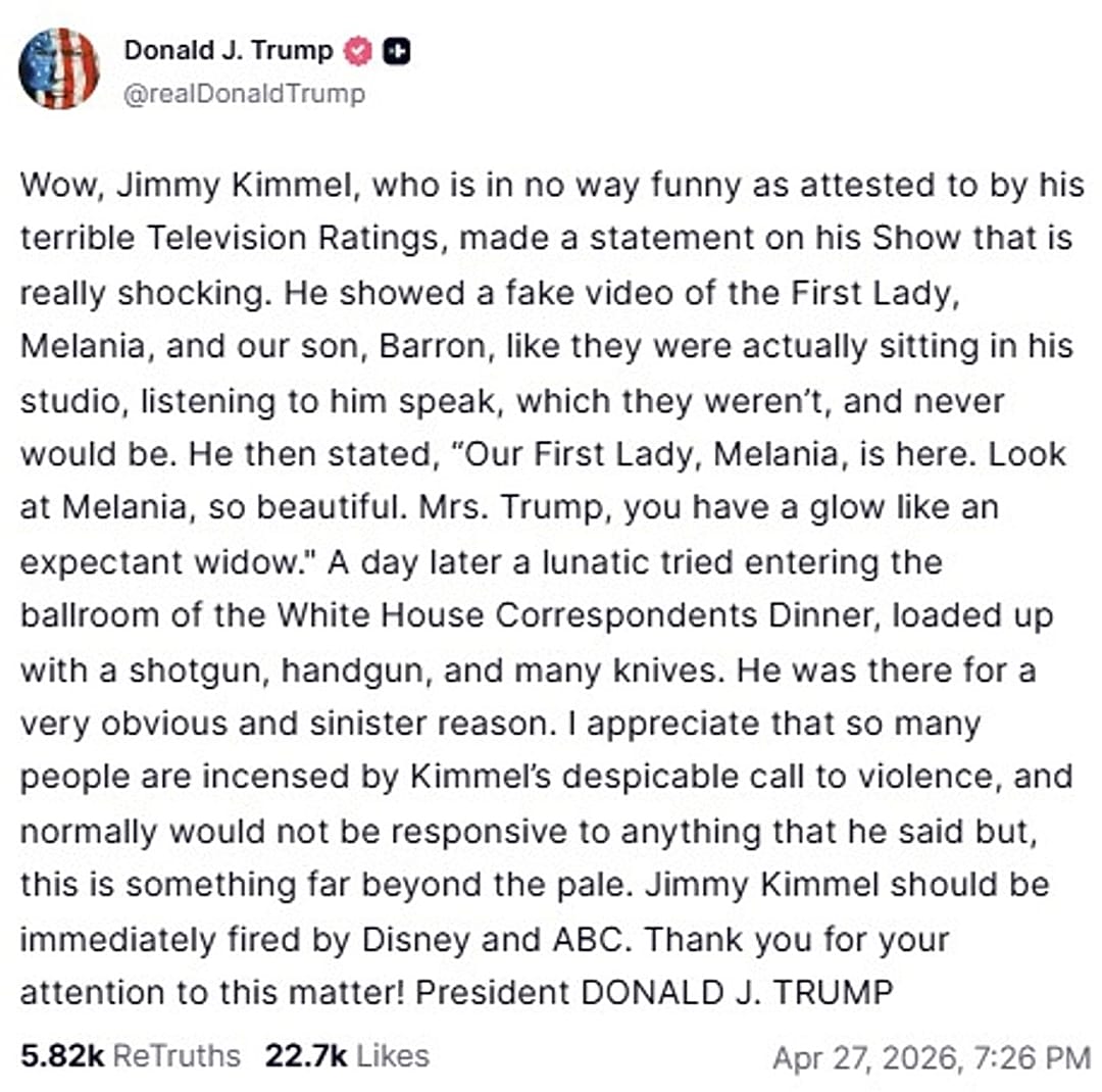 Trump demands ABC sack TV comedian Jimmy Kimmel after 'despicable' joke ...